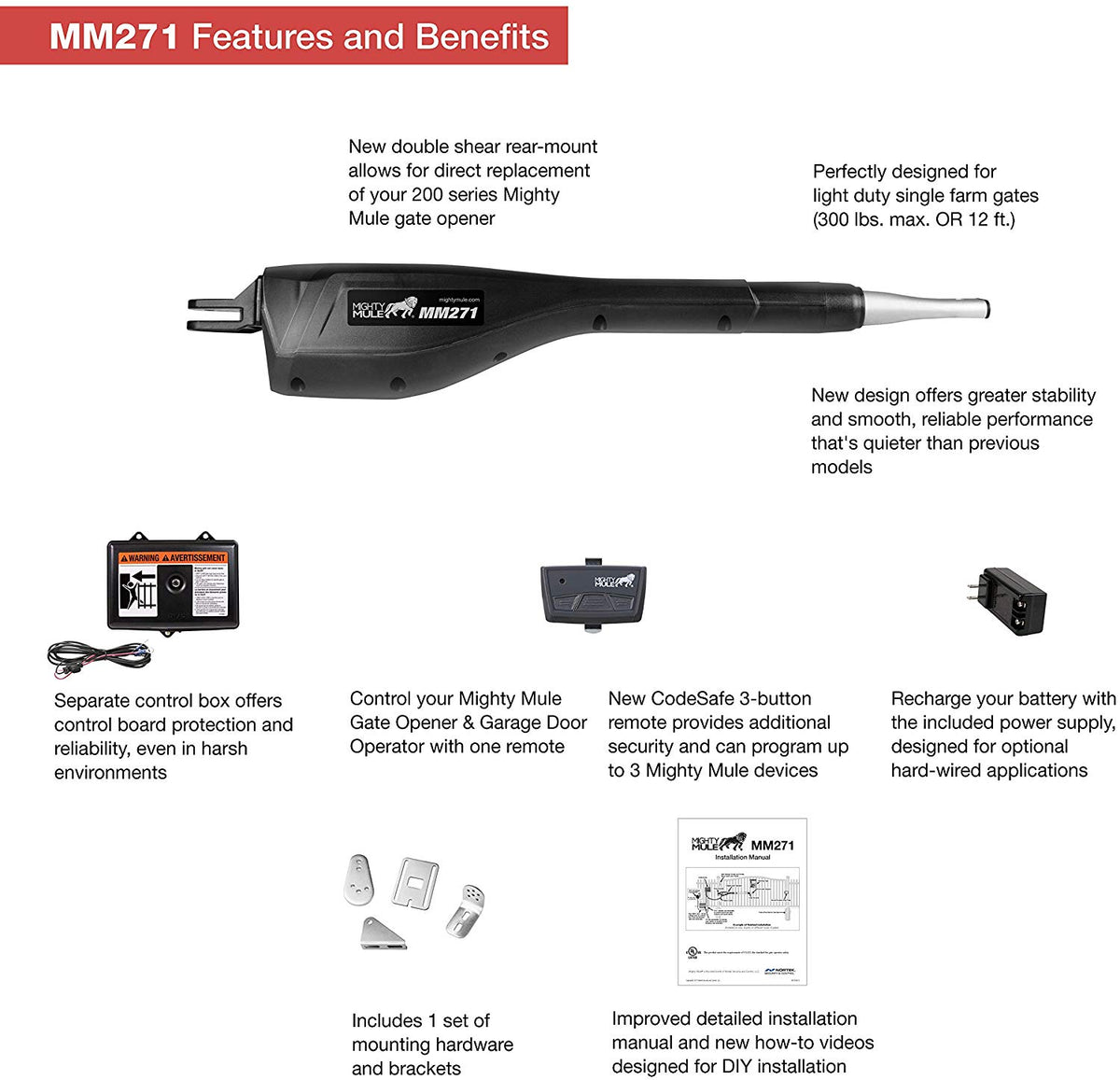 Mighty Mule MM271 - Light Duty Single Gate Opener